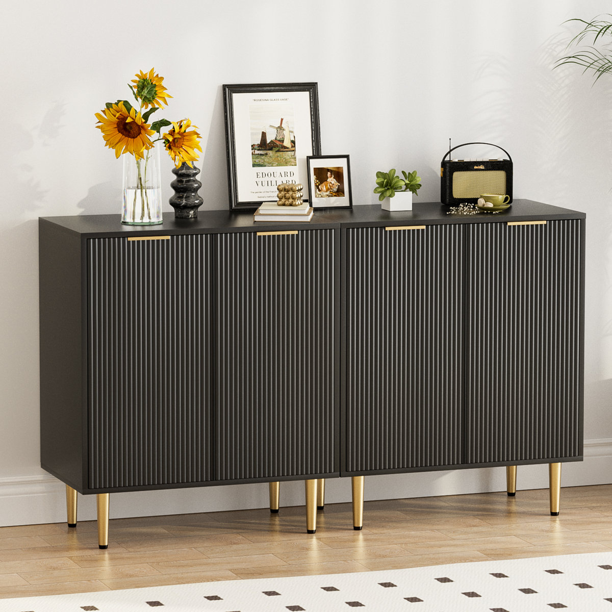 Ebern Designs Fluted Buffet Cabinet With Storage, Modern Sideboard Cabinet With Adjustable ...